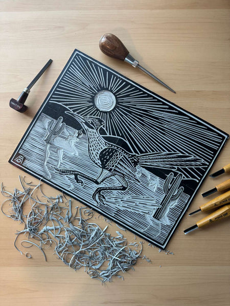 Road Runner linocut print – thelonebison